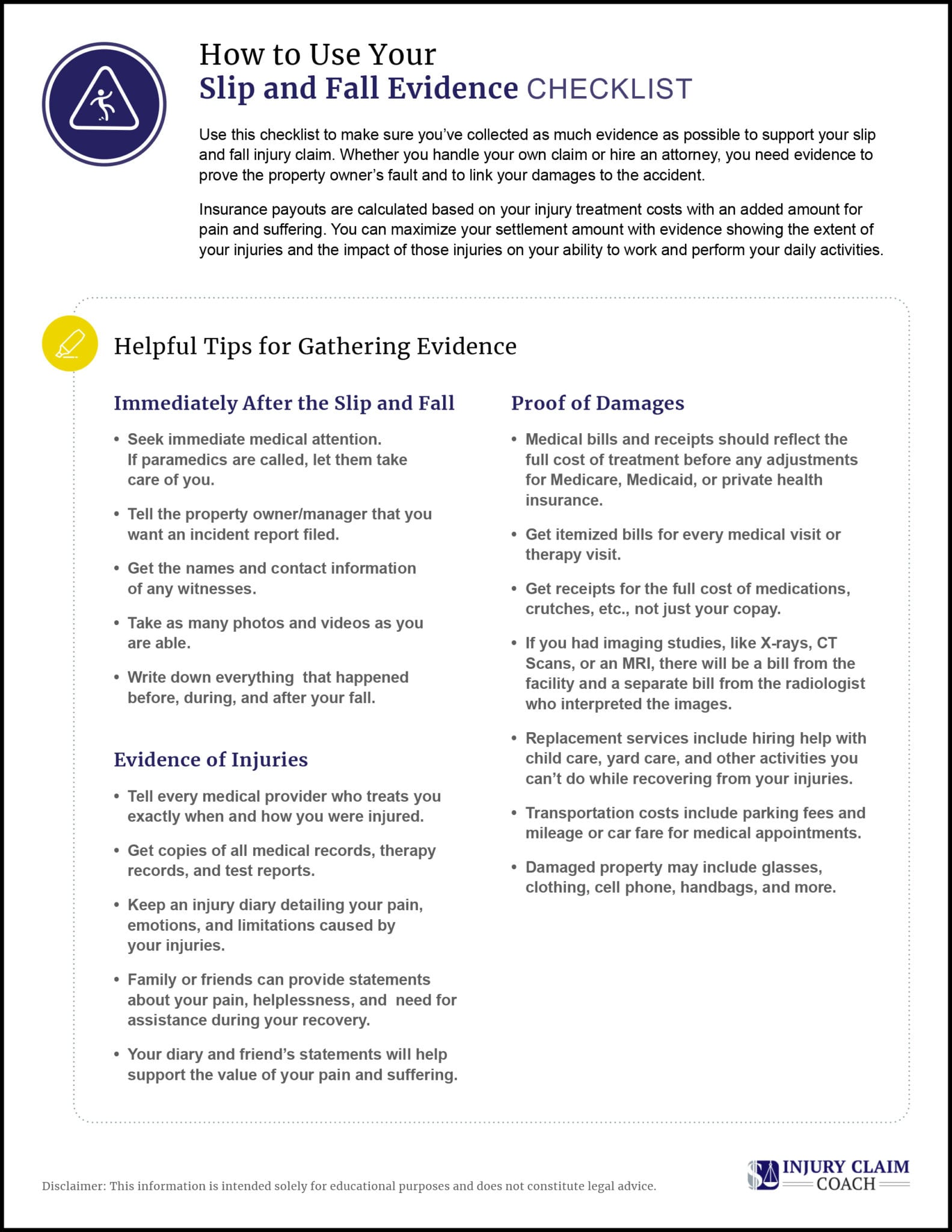 Slip and Fall Evidence Checklist and Guide