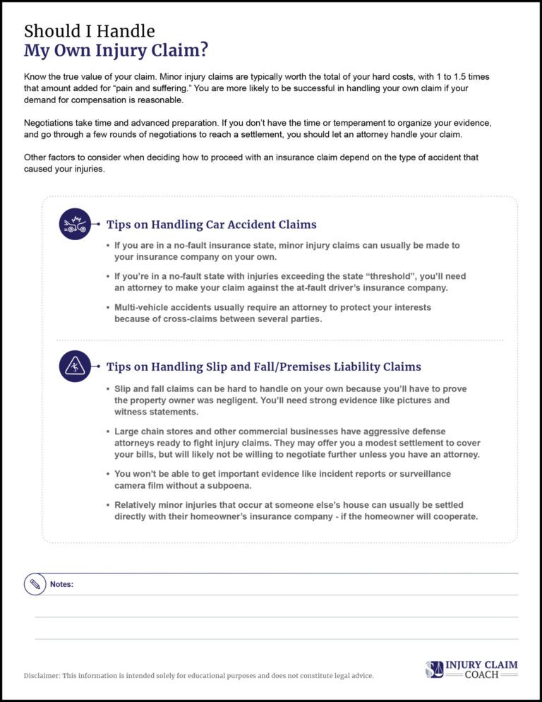 Worksheet for Deciding to Handle Your Own Injury Claim
